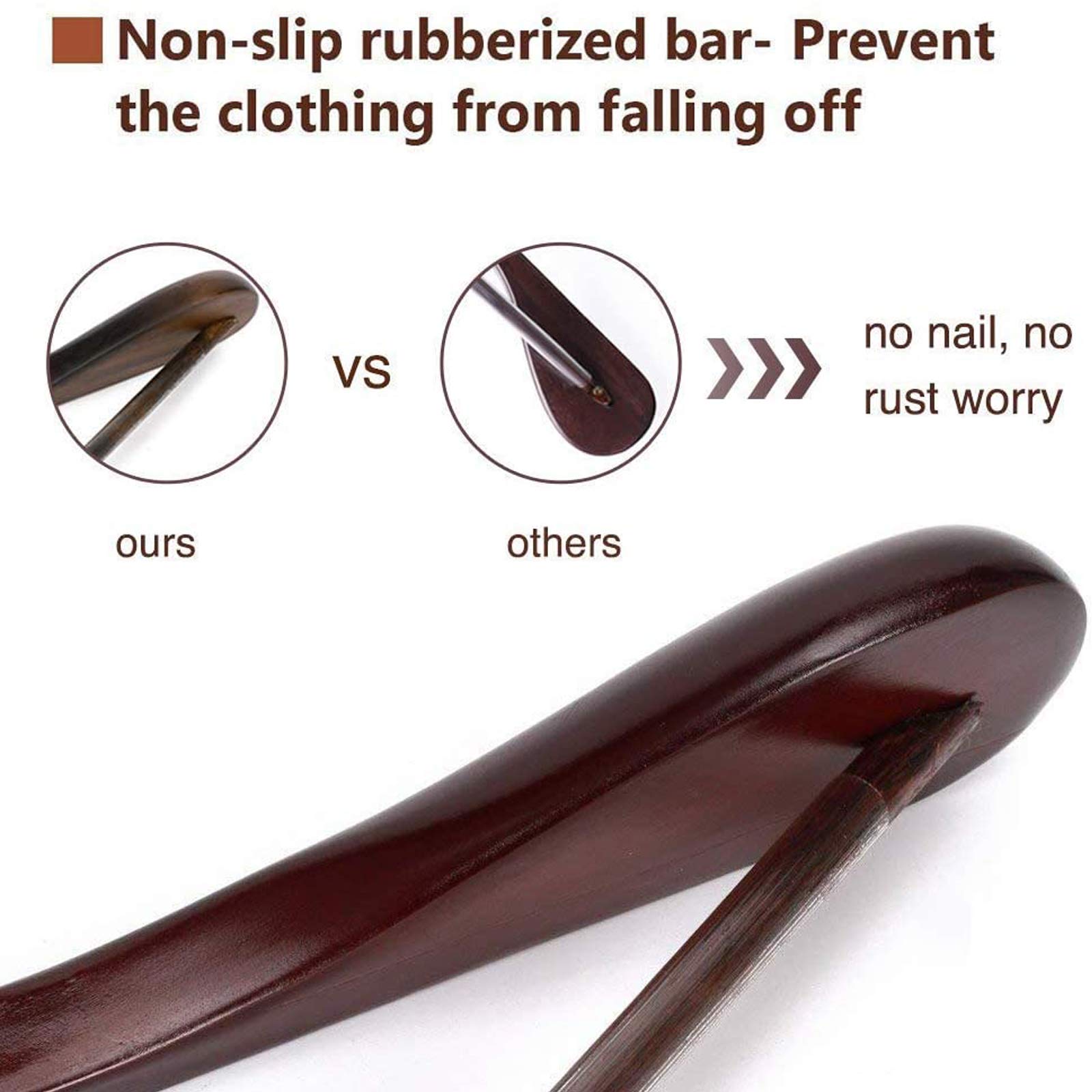 JS HANGER Wooden Extra-Wide Shoulder Suit Hangers for Coat and Pants, Walnut Finish, 6-Pack