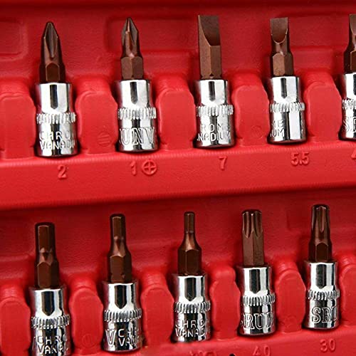 JTSQ 46Pcs 1/4" Ratchet Wrench Combination Package Socket Tool Set Auto Car Repairing Tool box Tool set Tool kit Multi tool Tool organizer Tool box organizer Hand tools Tool storage Home improve