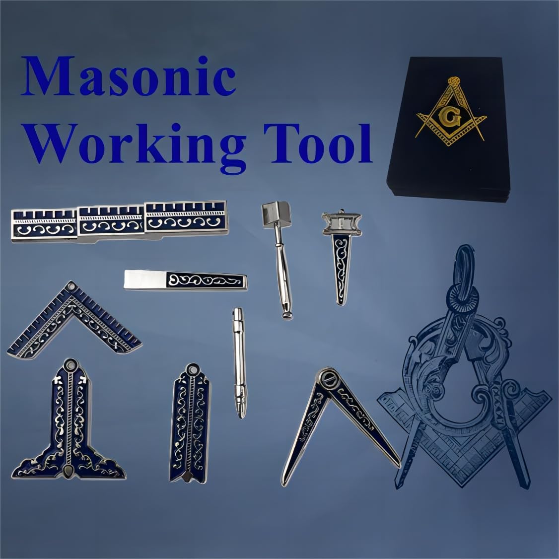 Masonic Blue Lodge Freemason Working Tools Set in Box Accessories