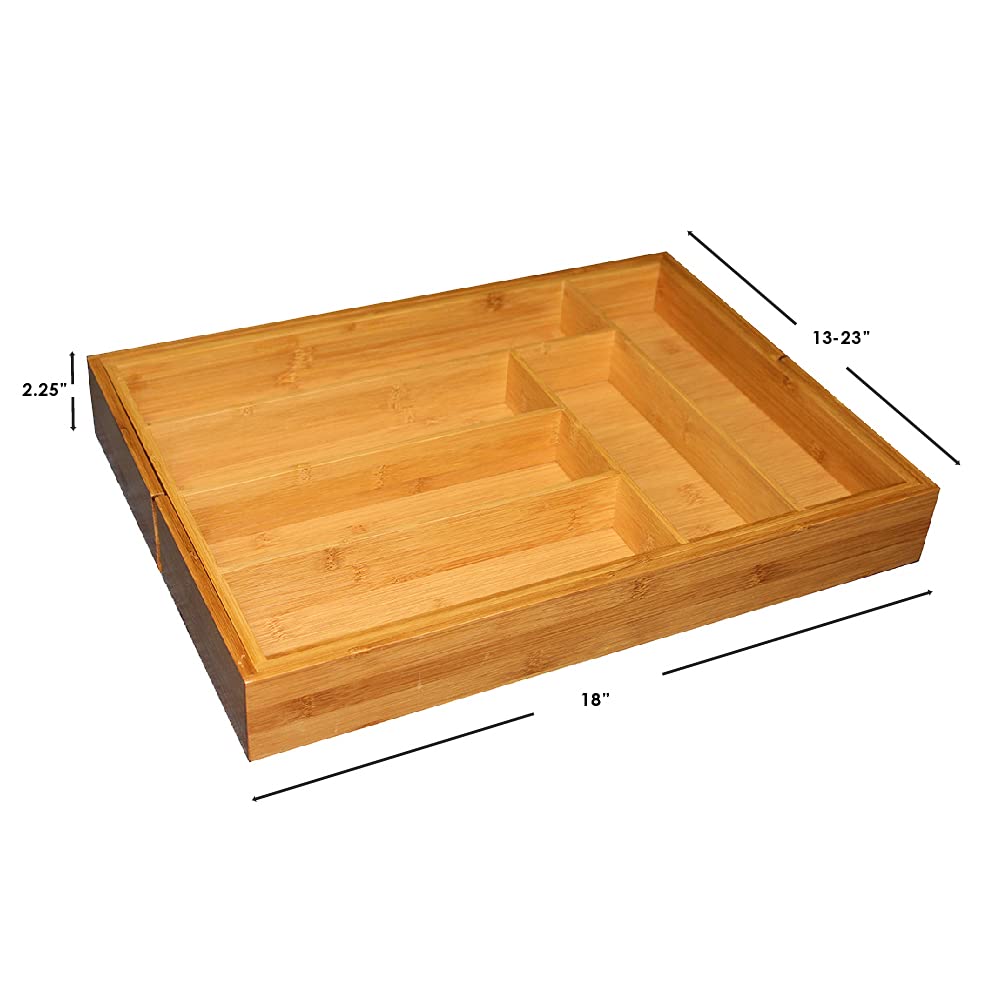 Home Basics Expandable Bamboo Utility Drawer Organizer with 8 Compartments Utensil Cutlery Tray, Adjustable Kitchen Divider for Craft, Sewing, Office, Bathroom, Kitchen