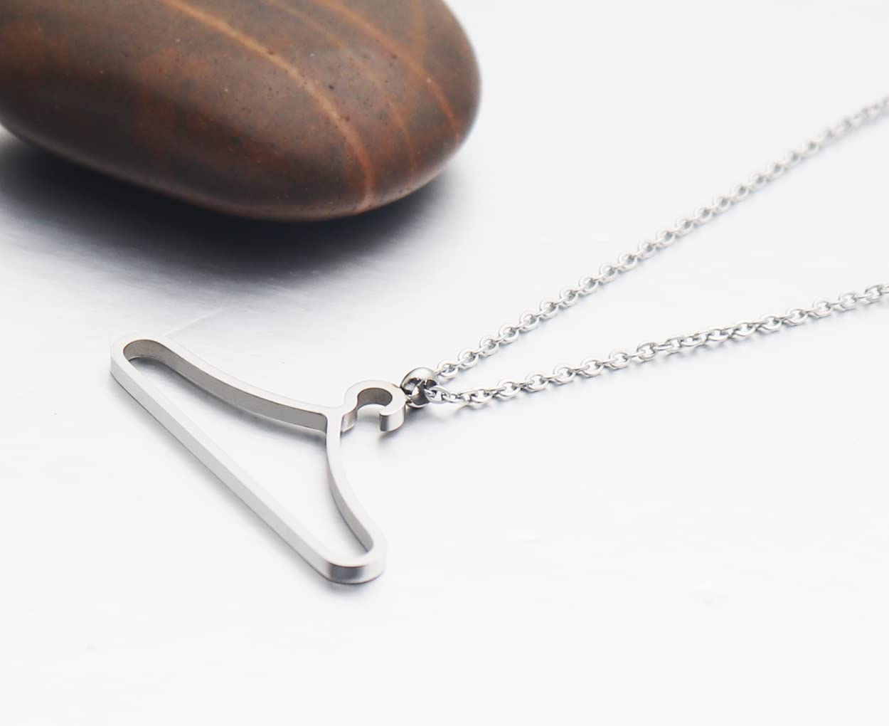 Ankiyabe Tiny Stainless Steel Coat Hanger Charm Necklace Women's Rights Jewelry Everyday Pendant Necklace (Silver)