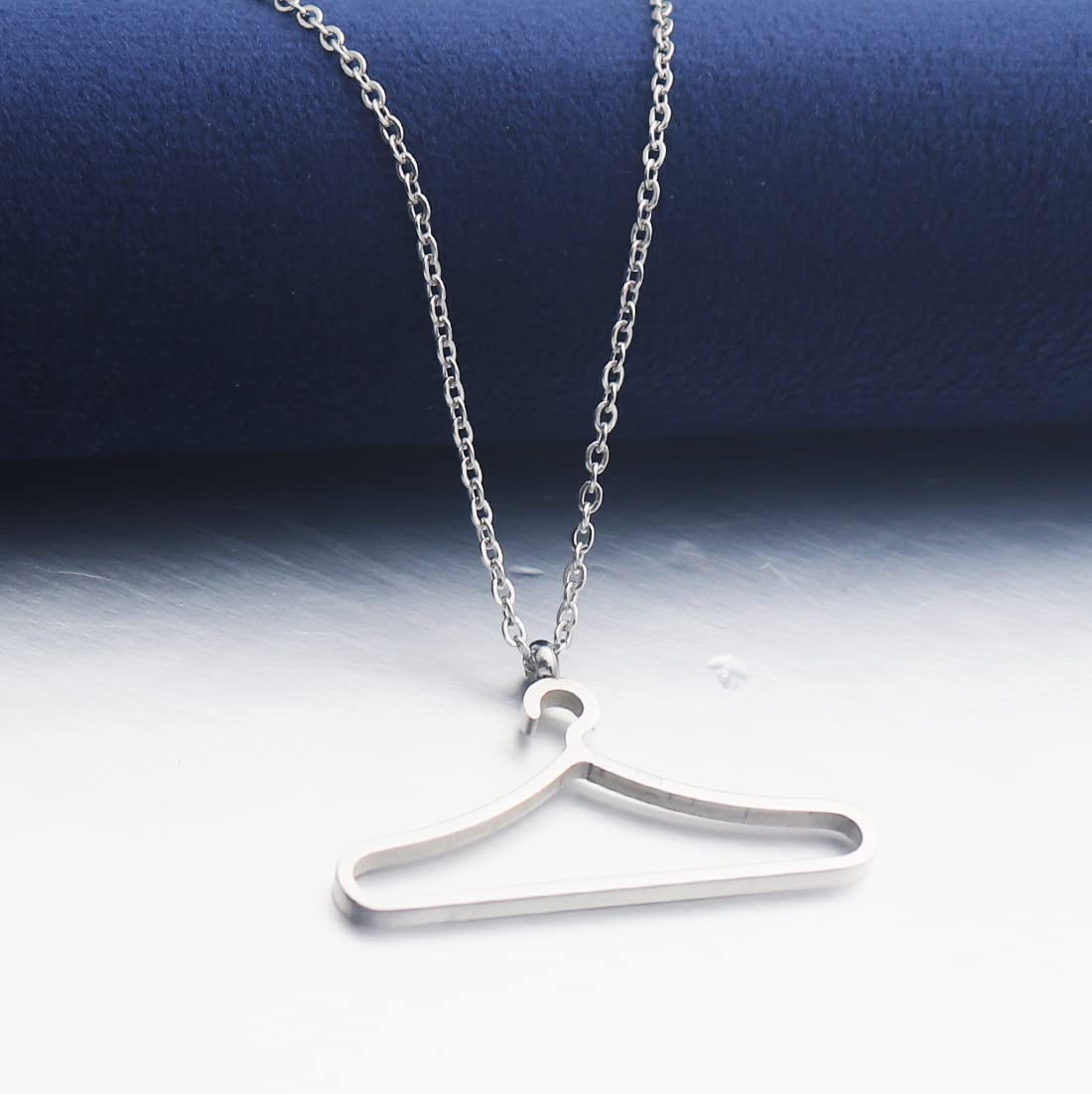 Ankiyabe Tiny Stainless Steel Coat Hanger Charm Necklace Women's Rights Jewelry Everyday Pendant Necklace (Silver)