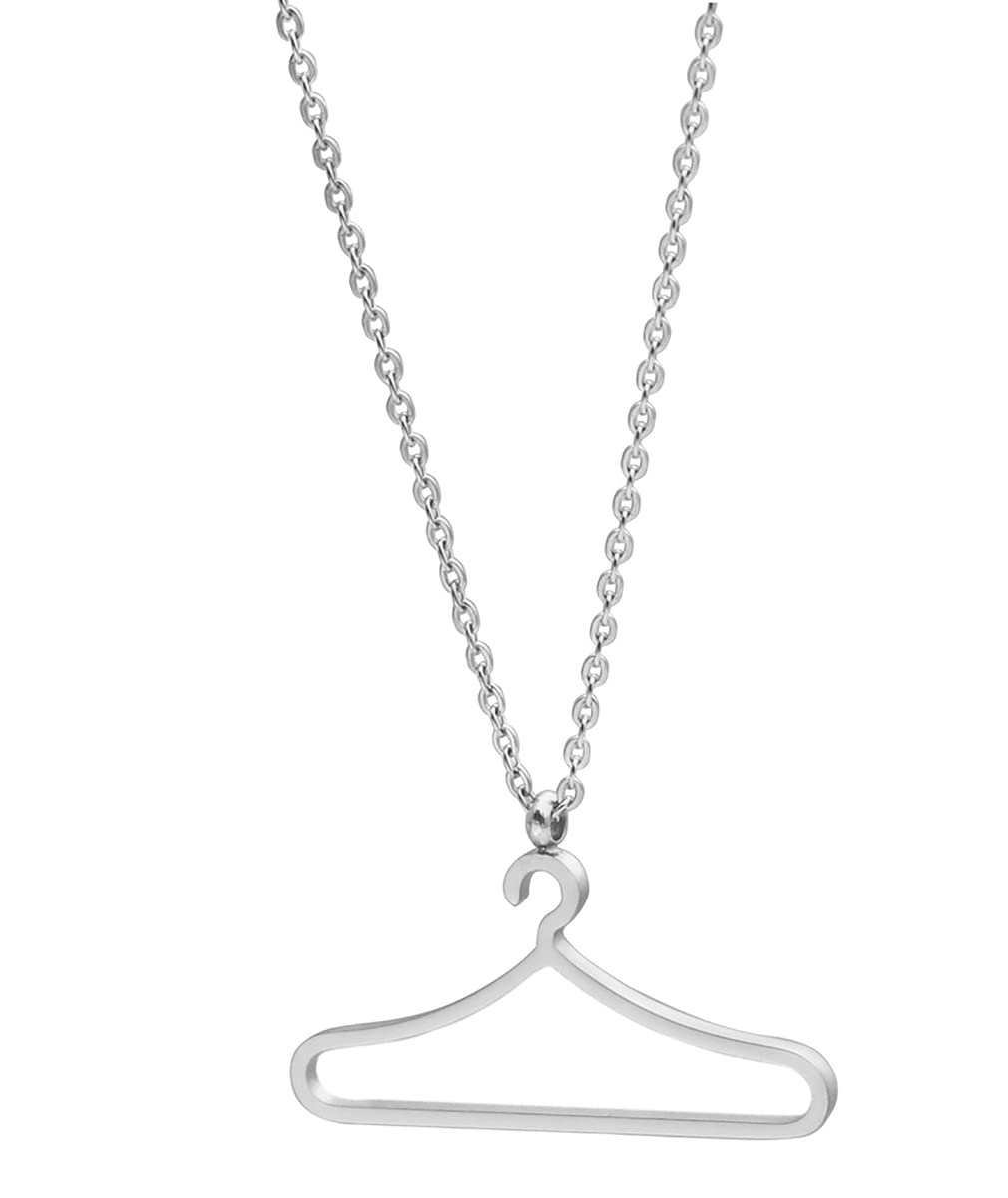 Ankiyabe Tiny Stainless Steel Coat Hanger Charm Necklace Women's Rights Jewelry Everyday Pendant Necklace (Silver)