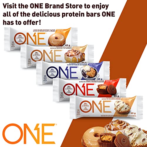 ONE Protein Bars, Peanut Butter Cup, Gluten Free Protein Bar with 20g Protein and only 1g Sugar, Snacking for High Protein Diets, 2.12 Ounce (12 Count)