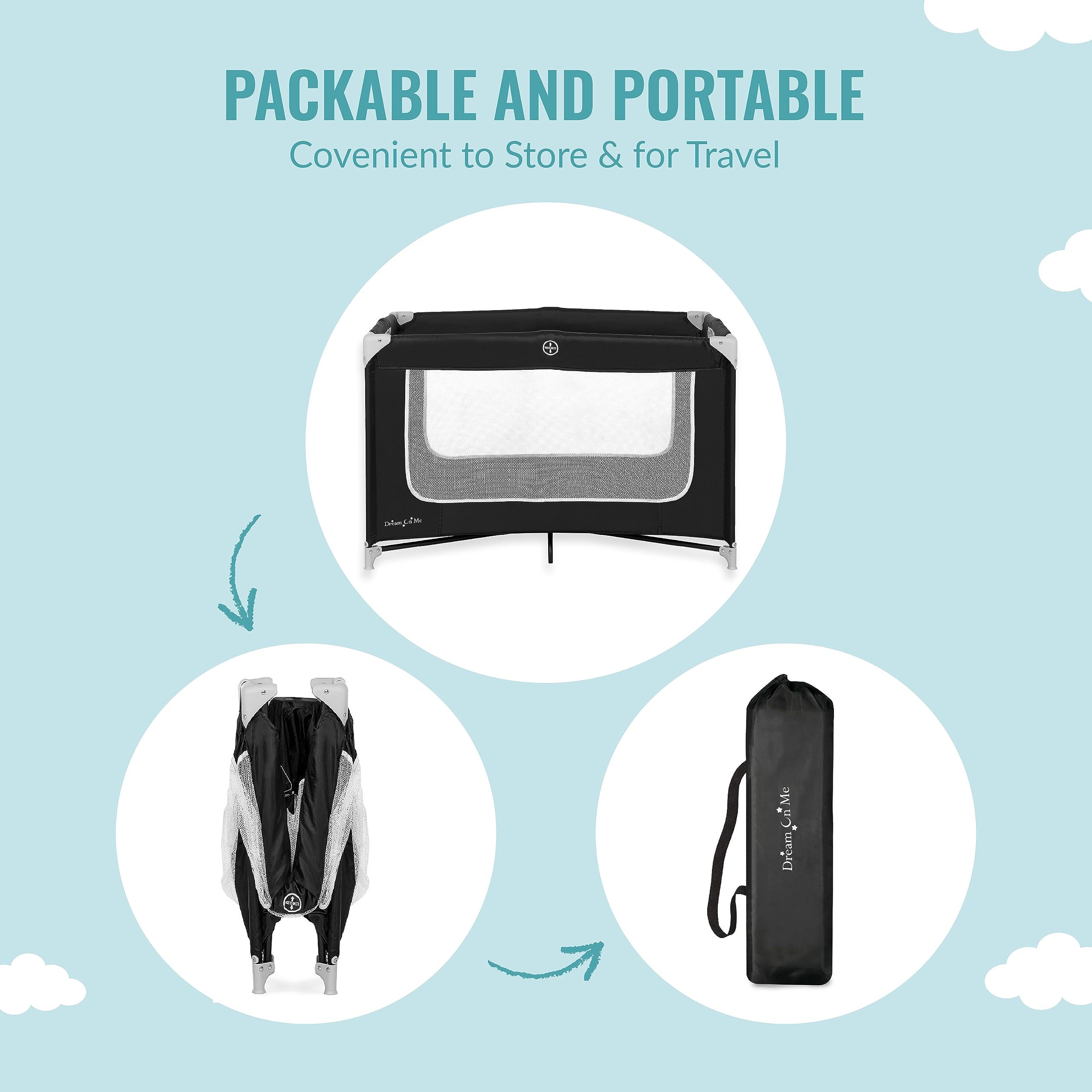Dream On Me Zoom Portable Playard in Dark Grey, Lightweight, Packable and Easy Setup Baby Playard, Breathable Mesh Sides and Soft Fabric - Comes with a Removable Padded Mat