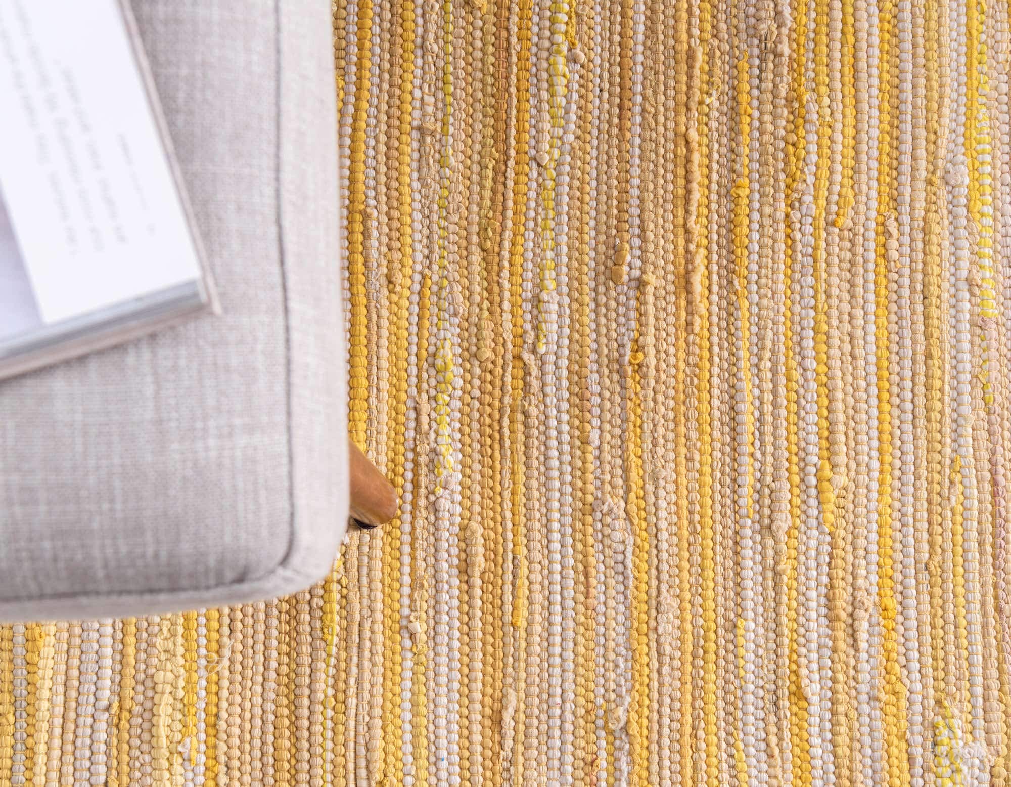 Unique Loom Chindi Cotton Collection Soft Hand Woven Natural Fiber Striped Area Rug, 9 ft x 12 ft, Yellow/Ivory
