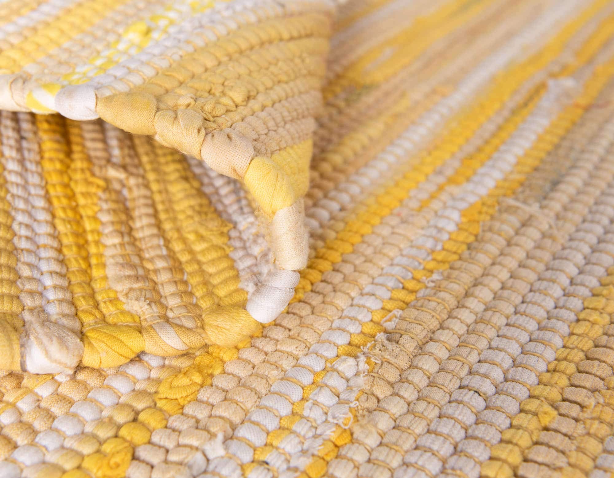 Unique Loom Chindi Cotton Collection Soft Hand Woven Natural Fiber Striped Area Rug, 9 ft x 12 ft, Yellow/Ivory