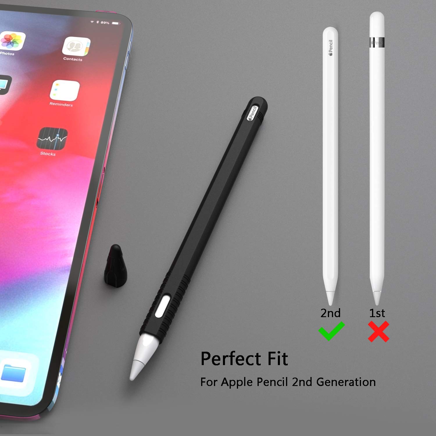 Silicone Case Compatible with Apple Pencil 2nd Generation Holder Sleeve Skin Pocket Cover Accessories Kit Fit for Ipad Pro 11 12.9 Inch 2018, Soft Grip Pouch with 2 Protective Nib Covers