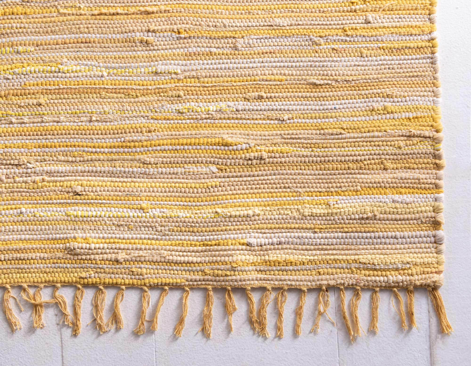 Unique Loom Chindi Cotton Collection Soft Hand Woven Natural Fiber Striped Area Rug, 9 ft x 12 ft, Yellow/Ivory