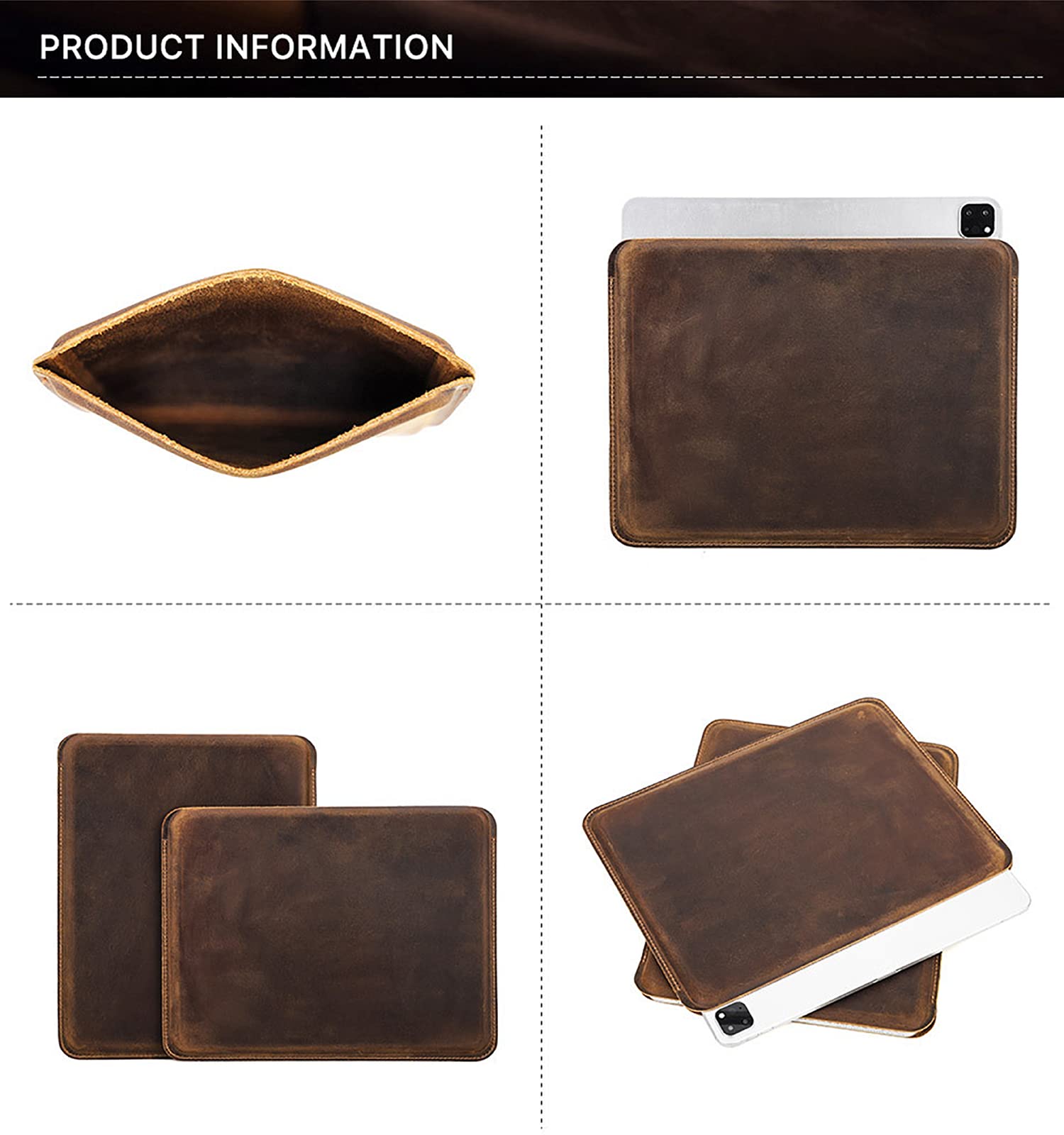 CataPurus Top Grain Genuine Leather 12.9" iPad Sleeve Case, Minimalist Vintage Design, Handmade, Compatible with 12.9" iPad Pro 3/4/5/6 Gen, Fits A1876 A1865 A1983 A2014 A2229 A2232, Coffee 12.9 Inch