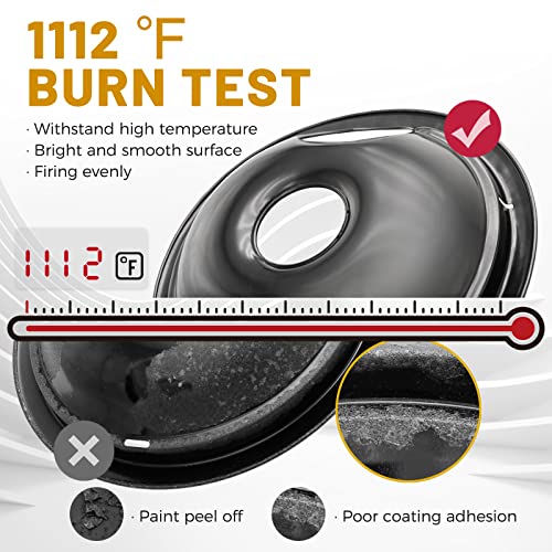 4 Pack Black Cooktop Drip Pans, Compatible with GE Hotpoint Stove. Include 2 Pcs 6'' Range Replacement Drip Pans and 2 Pcs 8 '' Burner Drip Pans for Electric Stove Top
