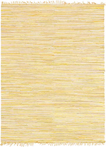 Unique Loom Chindi Cotton Collection Soft Hand Woven Natural Fiber Striped Area Rug, 9 ft x 12 ft, Yellow/Ivory