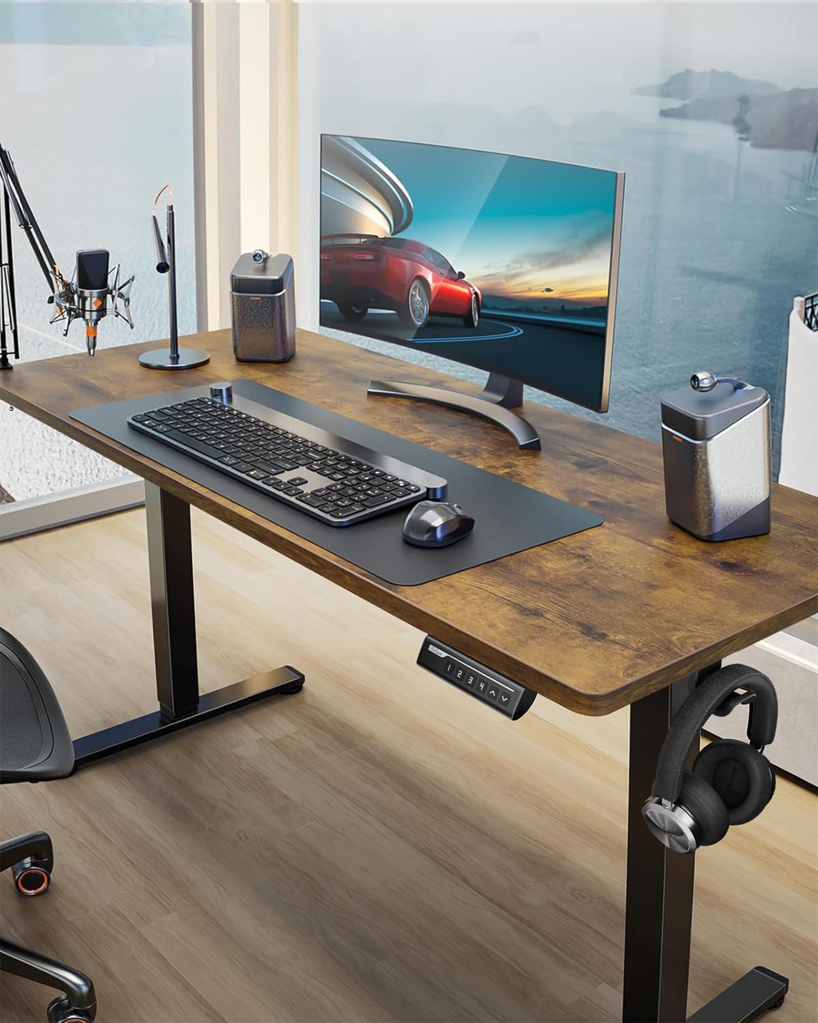 ErGear Height Adjustable Electric Standing Desk, 55 x 28 Inches Sit Stand up Desk, Memory Computer Home Office Desk (Vintage Brown)