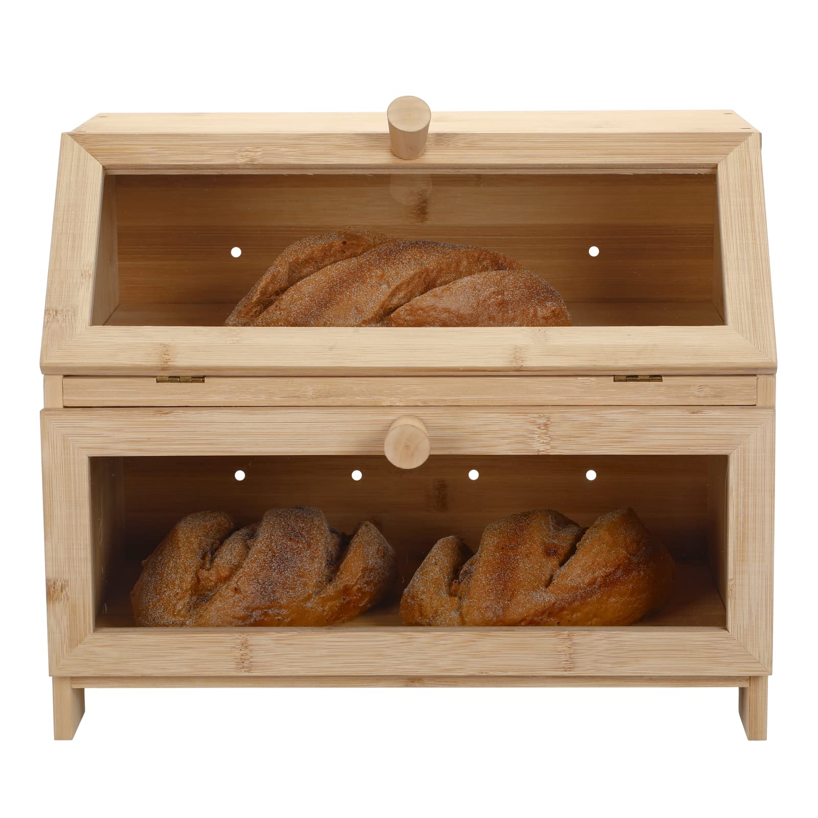 Bread Box Double Layer Bread Box for Kitchen Countertop Bamboo Bread Storage Container Bread Holder for 2 Large Loaves of Bread