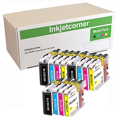 Inkjetcorner Compatible Ink Cartridges Replacement for LC-203 LC203 XL for use with MFC-J460DW MFC-J480DW MFC-J485DW MFC-J680DW MFC-J880DW MFC-J885DW (3 Black 3 Cyan 3 Magenta 3 Yellow, 12-Pack)