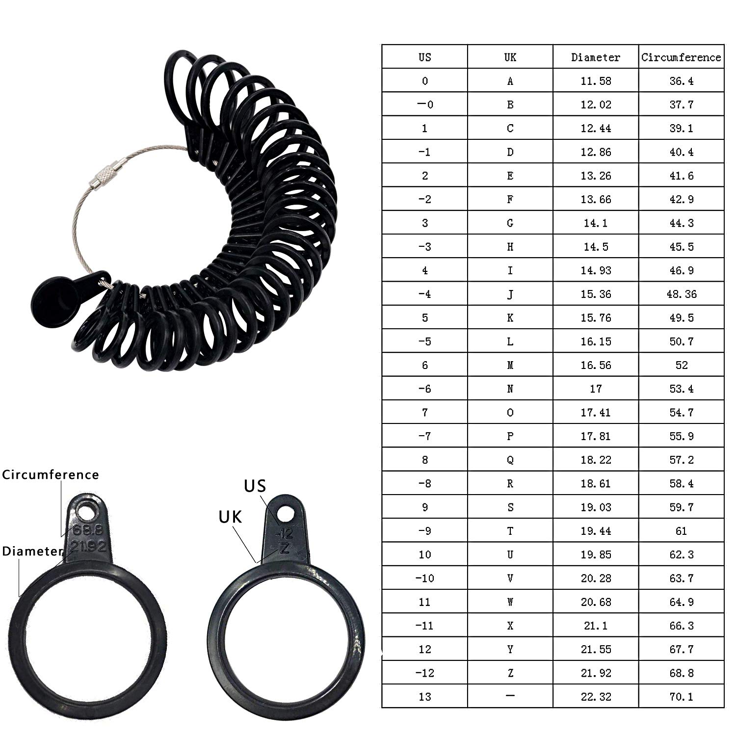 NIUPIKA Ring Sizer Set Finger Size Gauge Measure Tool Jewelry Sizing Tools Rings Size 1-13 with Half Size 27 Pieces
