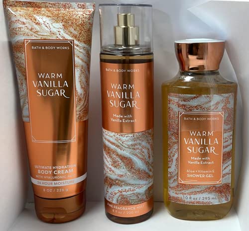 Bath & Body Works Warm Vanilla Sugar Fine Fragrance Mist, Body Cream and shower gel - Full Size