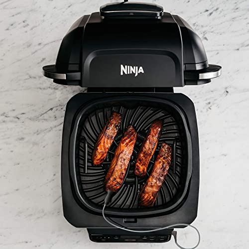 Ninja Foodi Pro 5-in-1 Integrated Smart Probe and Cyclonic Technology Indoor Grill, Air Fryer, Roast, Bake, Dehydrate (AG400), 10" X 10", Black and Silver (Renewed)