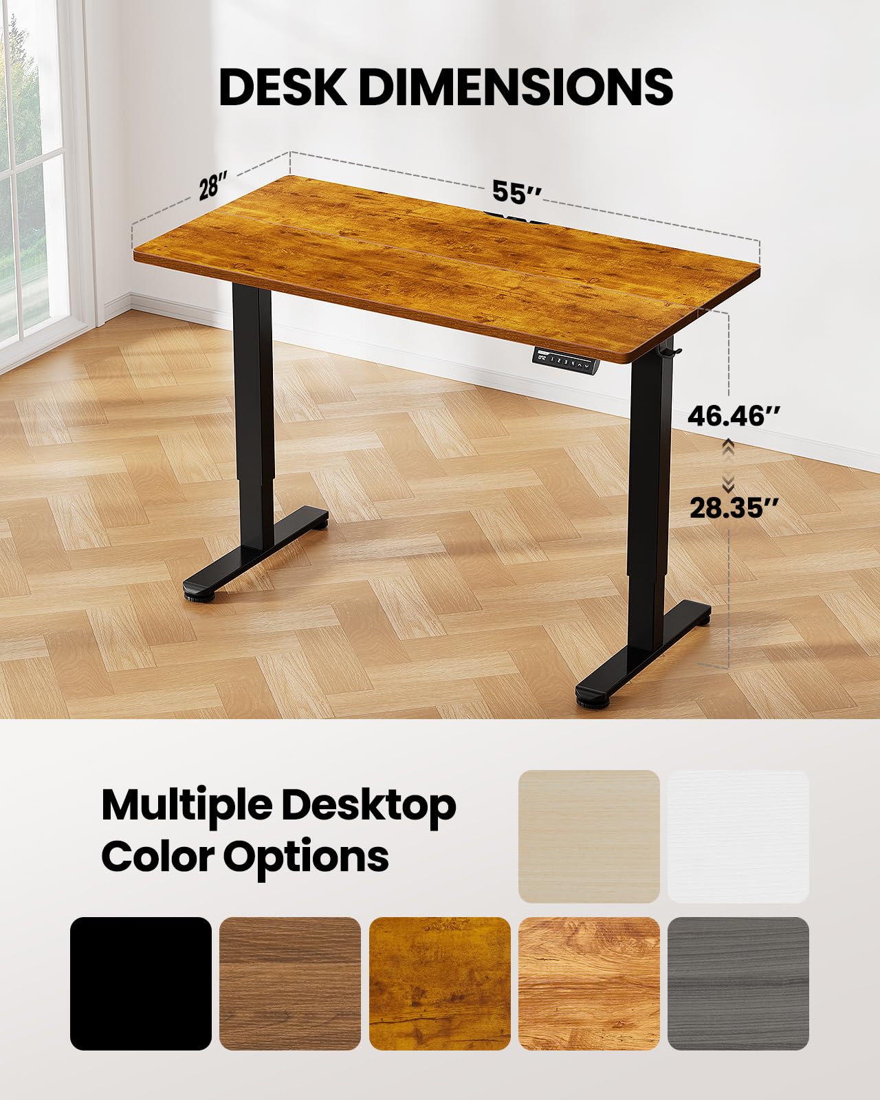 ErGear Height Adjustable Electric Standing Desk, 55 x 28 Inches Sit Stand up Desk, Memory Computer Home Office Desk (Vintage Brown)