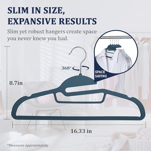 Flysums Plastic Hangers, 50 Pack Coat Hangers Rubber Coated Clothes Hangers with Non-Slip Design, Ultra Slim & Heavy Duty Suit Hangers, Space Saving Hangers for Closet (Blue- S Shaped)