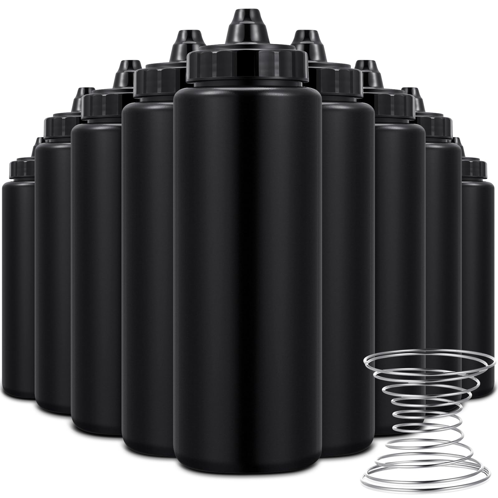 Hushee 12 Pcs 32oz Squeeze Water Bottles Bulk BPA Free Sports Water Bottles Reusable Cycling Football Baseball Hockey Water Bottle with Wire Whisk Included