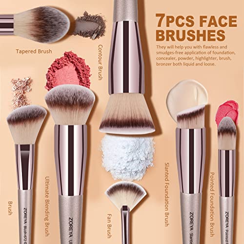 Raffaello Makeup Brushes, 15 Pcs Professional Premium Synthetic Brush Set, Foundation Concealer Eyeshadow Blush Makeup Brush Set (Champagne Gold)