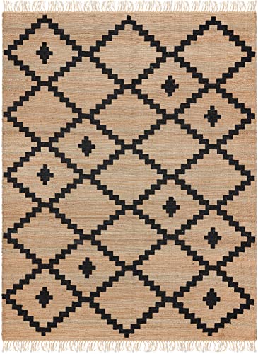 Well Woven Sabrina Rabia 8' x 10' Natural Black Jute Tribal Hand-Woven Chunky-Textured Printed Area Rug