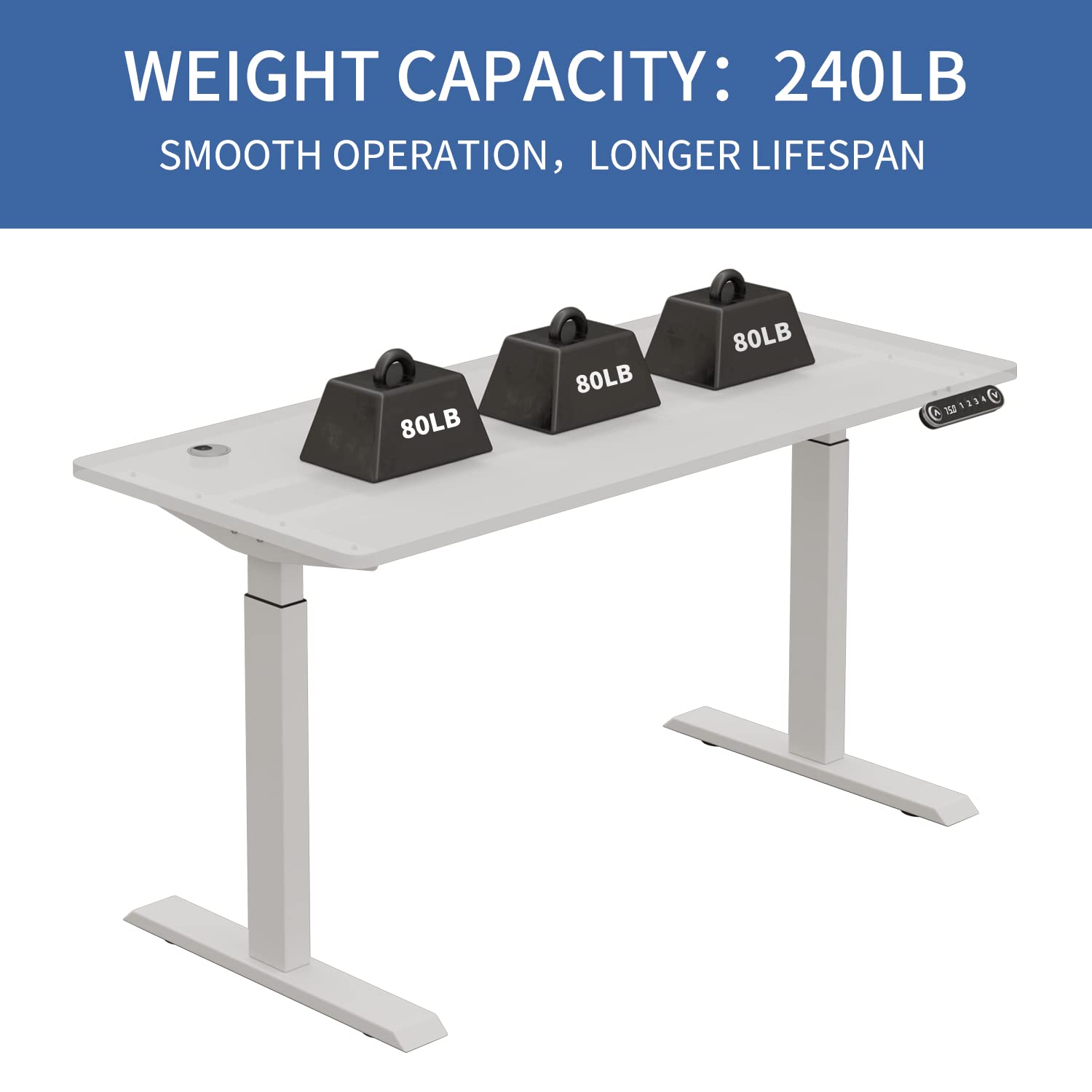 Bilbil Dual Motor Electric Standing Desk Frame - Adjustable Height Workstation for Home and Office, Fits 48'' to 70'' Desktops (White Frame)