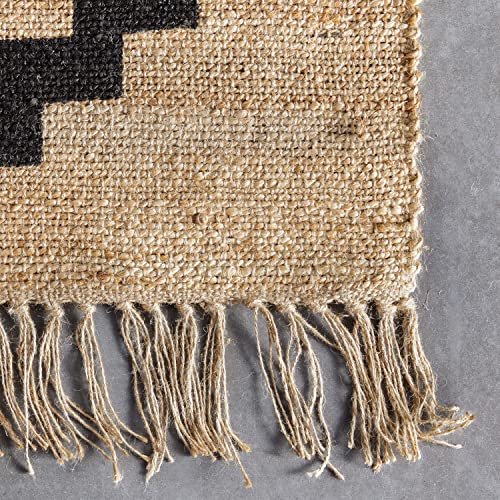 Well Woven Sabrina Rabia 8' x 10' Natural Black Jute Tribal Hand-Woven Chunky-Textured Printed Area Rug
