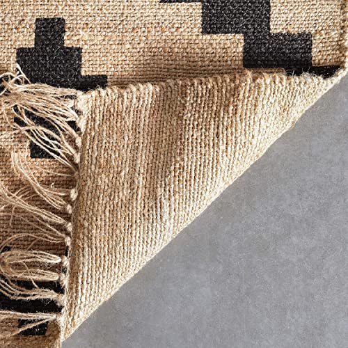 Well Woven Sabrina Rabia 8' x 10' Natural Black Jute Tribal Hand-Woven Chunky-Textured Printed Area Rug
