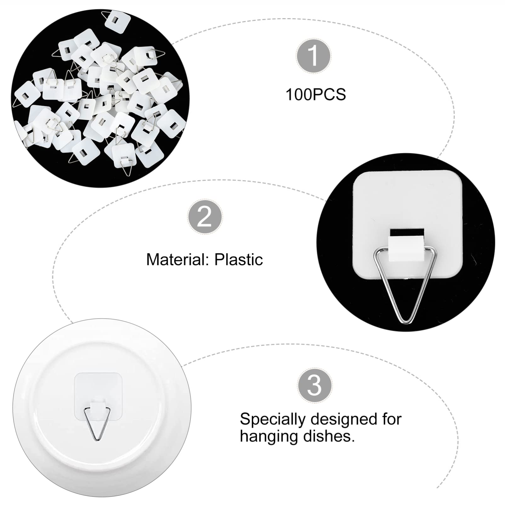 DOITOOL 50pcs Multi- use Plate, Restaurant X. White Self- Hooks Plate Dishes Fixing Decorative Hanger, Home Invisible Hanger Supplies Kitchen Adhesive Wall Holders. for Sticky Square Art
