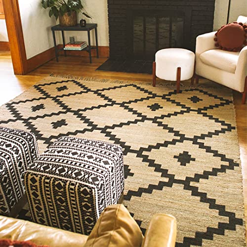 Well Woven Sabrina Rabia 8' x 10' Natural Black Jute Tribal Hand-Woven Chunky-Textured Printed Area Rug