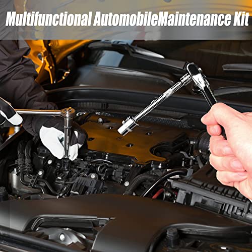 Sutlumisi 46Pcs Drive Socket Ratchet Wrench Set, 1/4 inch Metric Hex Socket Set & Bit Socket Set & Extension Bars, Car Tools Kit for Automotive Repair & Household