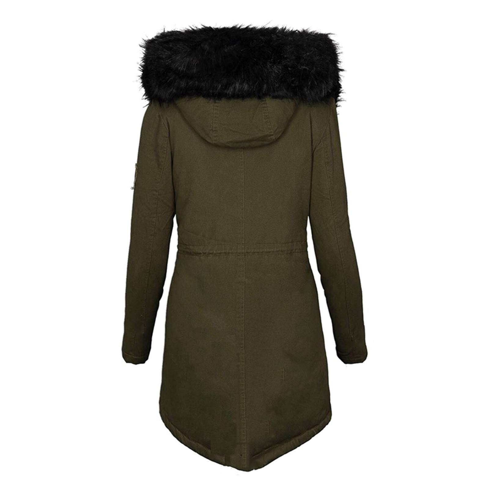 Aniywn Women's Winter Hooded Faux Sherpa Lined Parka Jacket Long Sleeve Solid Color Warm Coat Thicken Military Parka Jacket