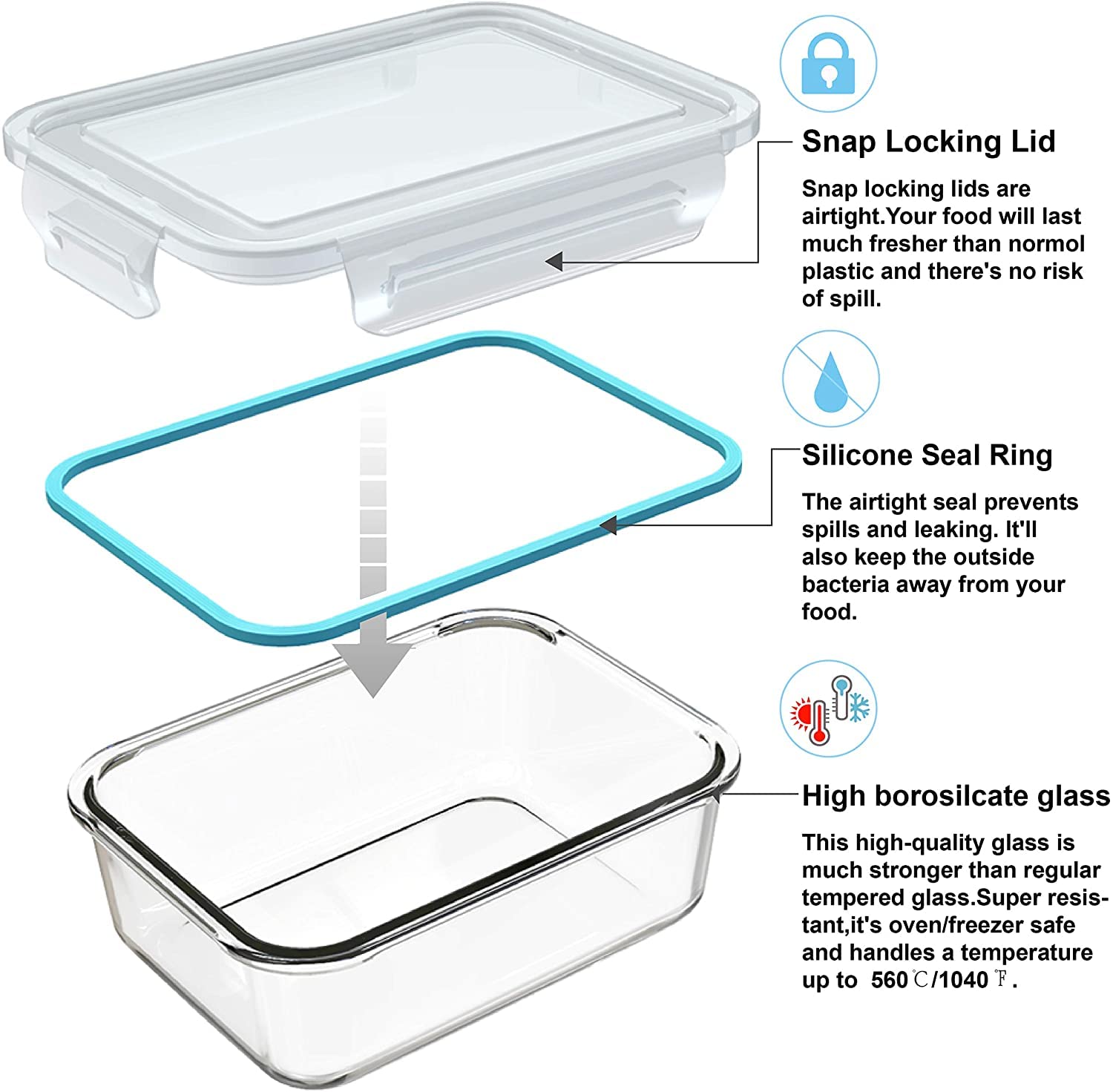 S SALIENT 18 Piece Glass Food Storage Containers with Lids, Glass Meal Prep Containers, Glass Containers for Food Storage with Lids, BPA Free & Leak Proof (9 lids & 9 Containers)
