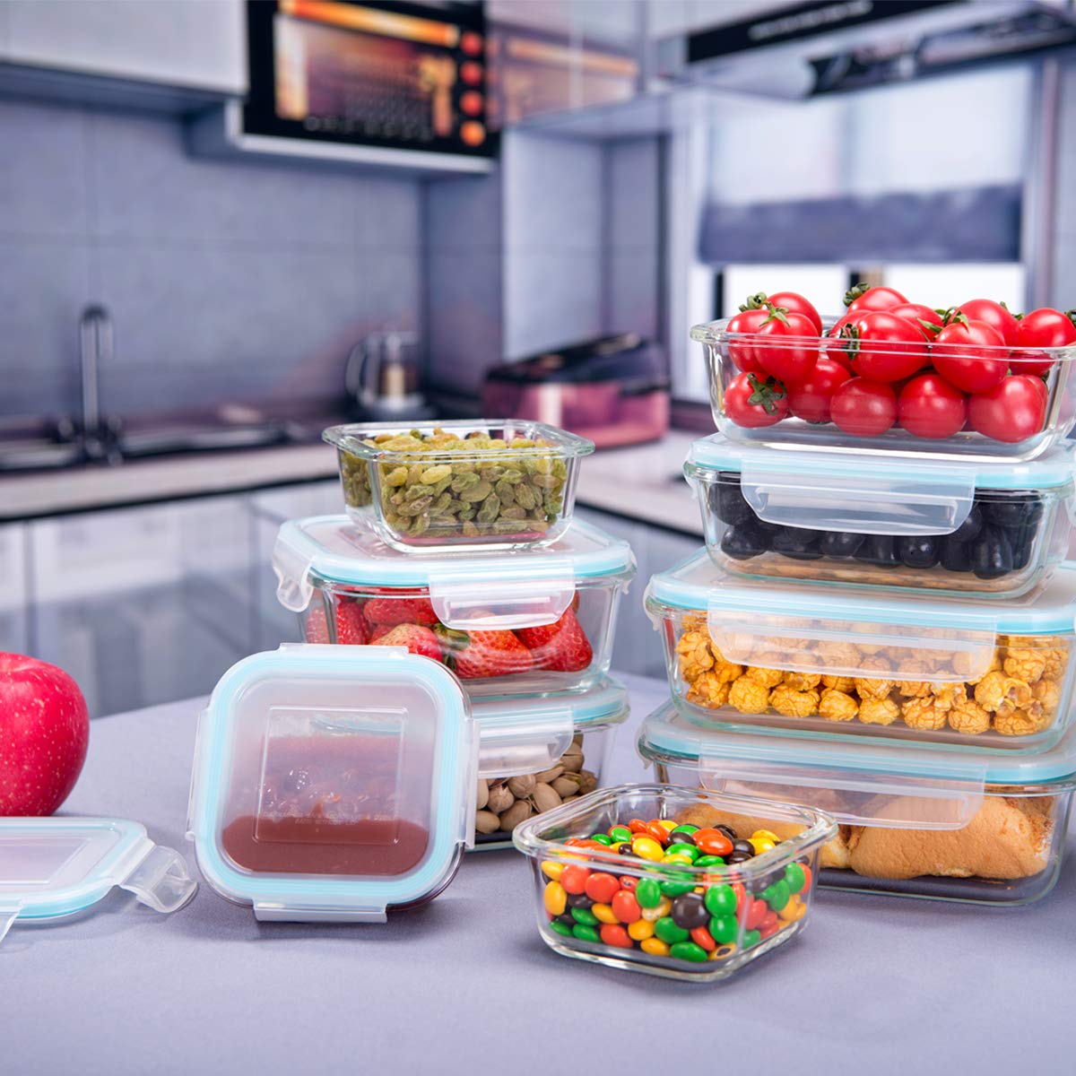 S SALIENT 18 Piece Glass Food Storage Containers with Lids, Glass Meal Prep Containers, Glass Containers for Food Storage with Lids, BPA Free & Leak Proof (9 lids & 9 Containers)