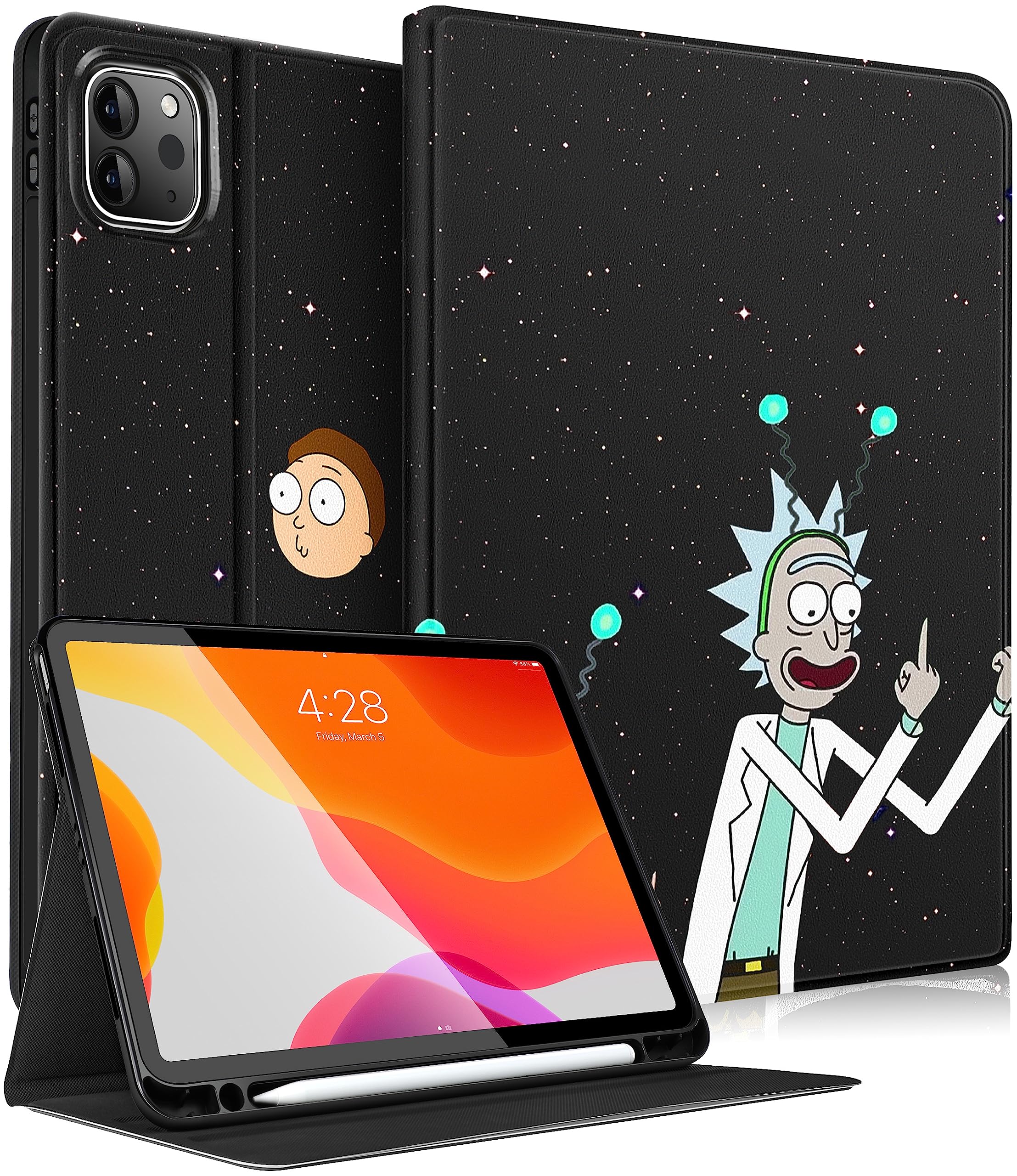 Trendy Fan for iPad Pro 12.9 Case 2022/2021/2020/2018 for Kids Teen Boys Girls Women Folio Smart Pencil Holder Cute Cartoon Kawaii Design Cover for Apple iPad 12.9 Inch(6th/5th/4th/3rd Generation), Rk