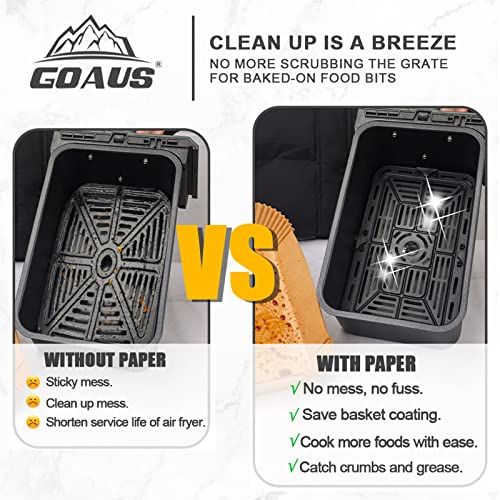 GOAUS Air Fryer 100 Pcs Rectangular Paper Liners Disposable for Dual Air Fryer with 2 Baskets 8 Qt and above, 8.6x5.5 inches Parchment Paper Rectangle, Fit Ninja DZ201 DZ401 IG651