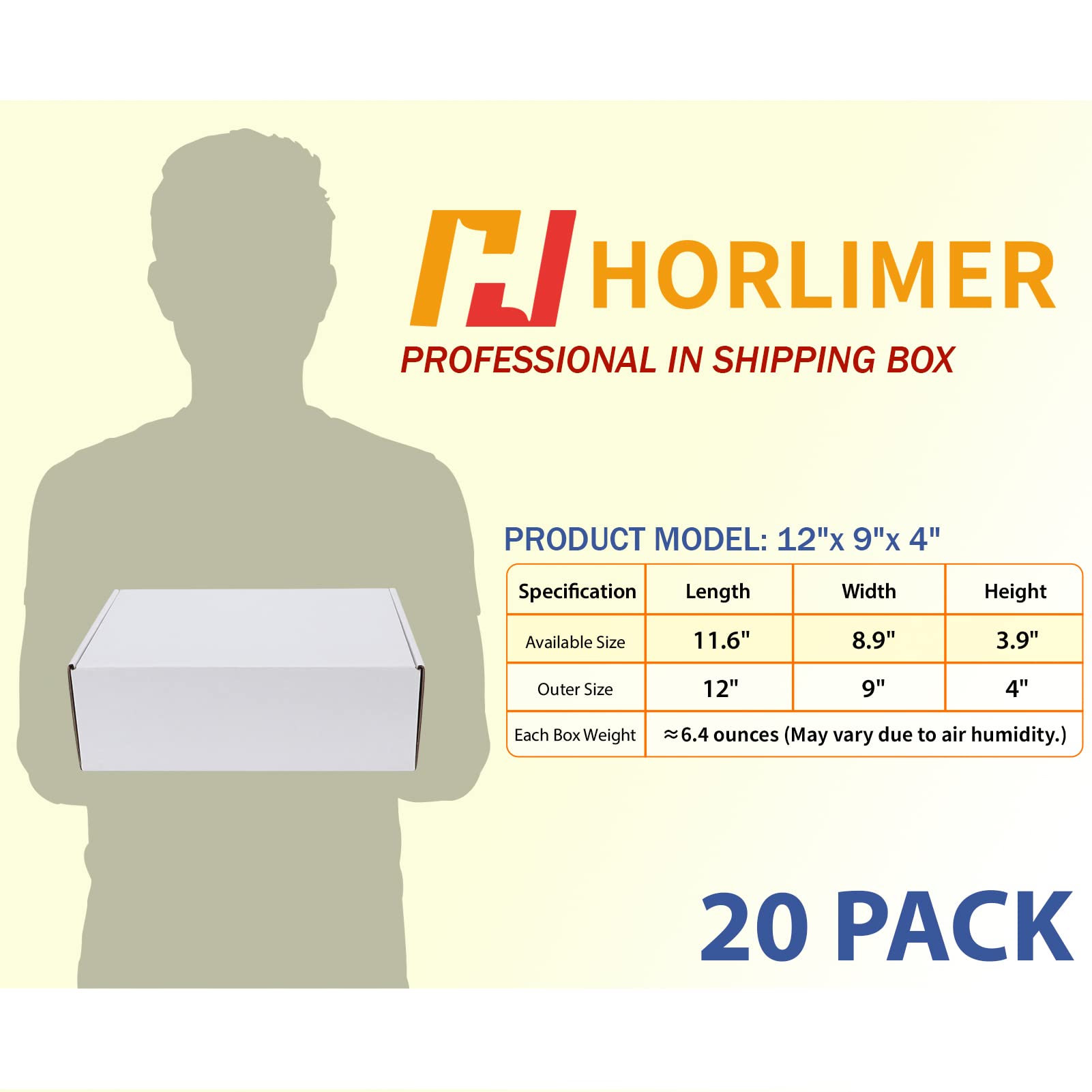 HORLIMER 12x9x4 inches Shipping Boxes Set of 20, White Corrugated Cardboard Box Literature Mailer