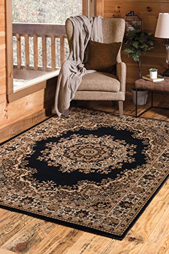 United Weavers Dallas Floral Kirman Area Rug - Black, 8x11, Traditional Indoor Floor Rug with Jute Backing