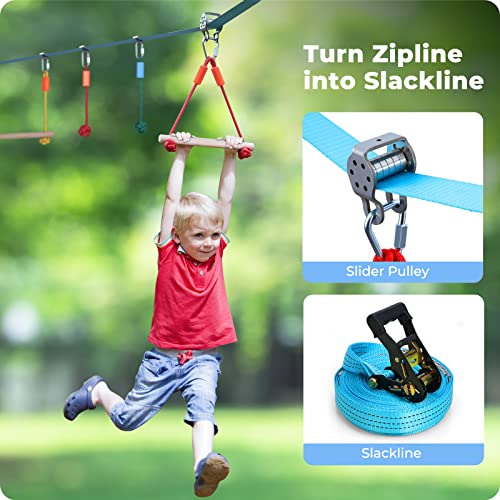 Jugader 2X50ft Ninja Warrior Obstacle Course for Kids with Pulley, Ninja Warrior Slackline Kit with Accessories, Monkey Bars, Gym Rings,Climbing Ladder