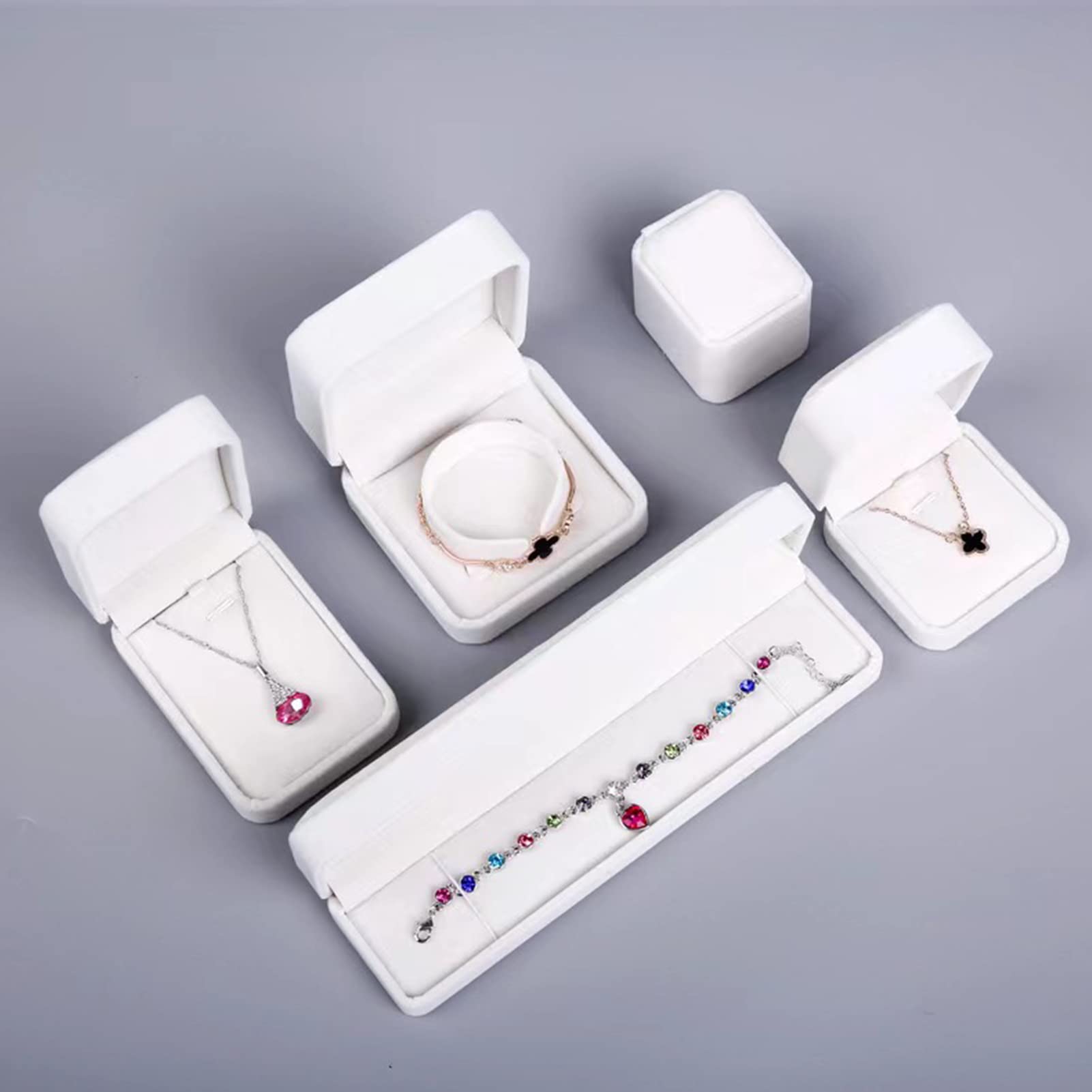 FAYADA Set of 2 White Velvet Ring Box Earring Case Jewelry Gift Boxes Wedding Valentine's Day Rings Gift Case