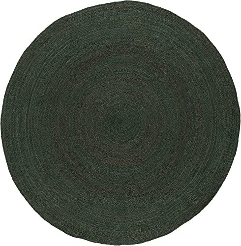 THE PIKKU INTERNATIONAL - Rug Round Natural Jute Hand Woven Braided Area Rug Green Color Carpet (132 x 132 Inch (11 Feet Round))