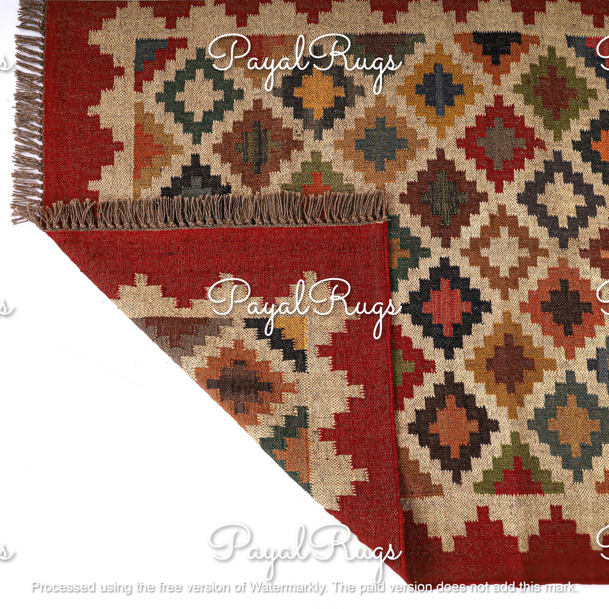 Handmade Jute Area Rug for Bedroom Living Room, Hallway Custom Size, Multicolor Boho Kilim Rug (8x10 feet)