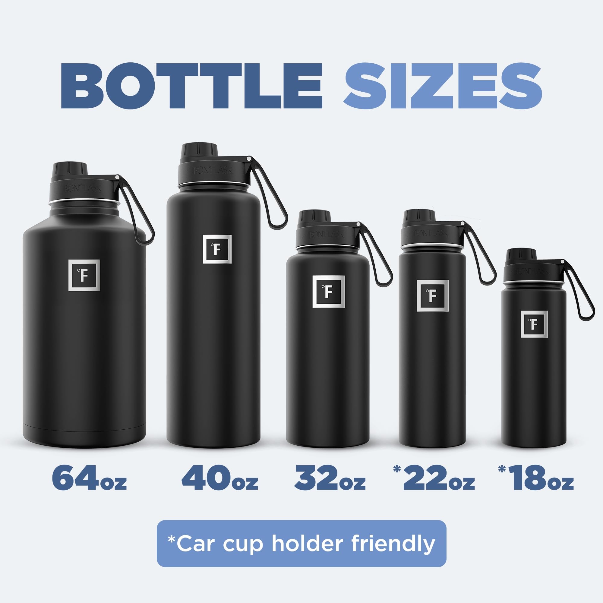 IRON °FLASK Camping & Hiking Hydration Flask with 3 Lids - Stainless Steel, Double Walled & Vacuum Insulated Water Bottle - Leak Proof & BPA Free (Fire, Spout - 40 oz)