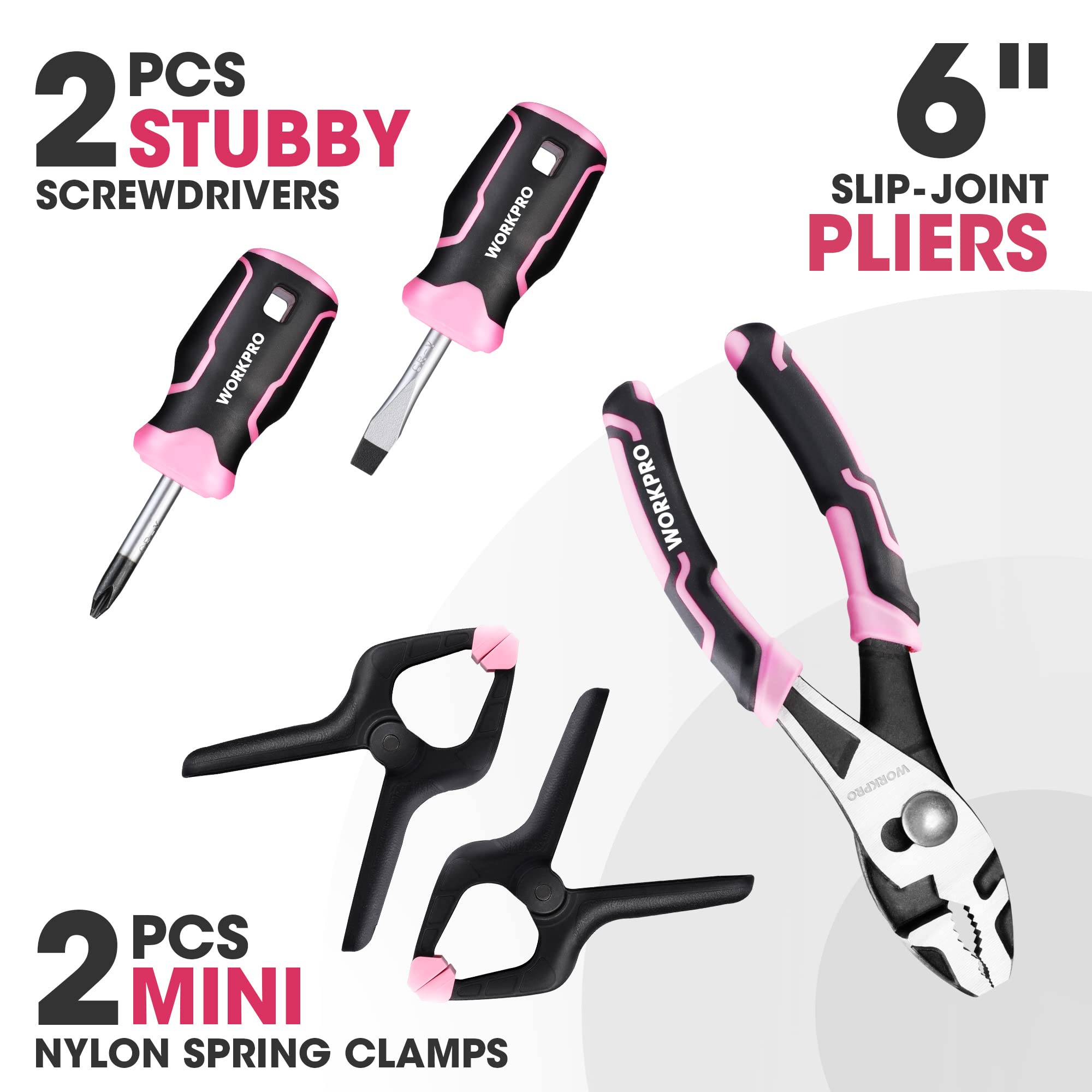 WORKPRO Pink Real Tool Set for Kids with 12 Inch Mini Steel Tool Box with Wheels, 10PCS Kids Real Tools with 2 Drawers Desk Metal Rolling Tool Chest, Children's Tool Kit for Home DIY- Pink Ribbon