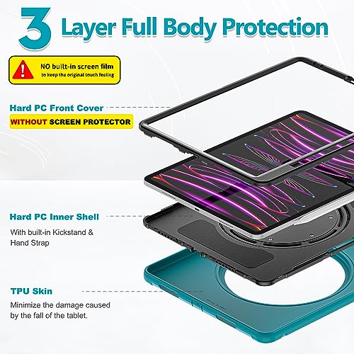 BATYUE iPad Pro 12.9 Case - Rugged Protective Case for iPad Pro 12.9-inch 6th/ 5th/ 4th/ 3rd Generation 2022/2021/ 2020/2018, iPad Pro 12.9 Cover with Pencil Holder/ 360° Swivel Stand - Light