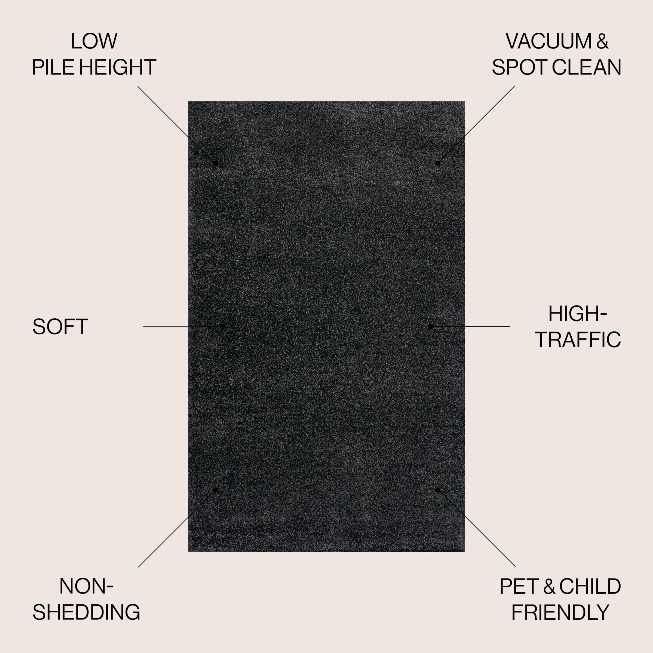JONATHAN Y SEU100I-8 Haze Solid Low-Pile Indoor Area-Rug Casual Contemporary Solid Traditional Easy-Cleaning Bedroom Kitchen Living Room Non Shedding, 8 ft x 10 ft, Black