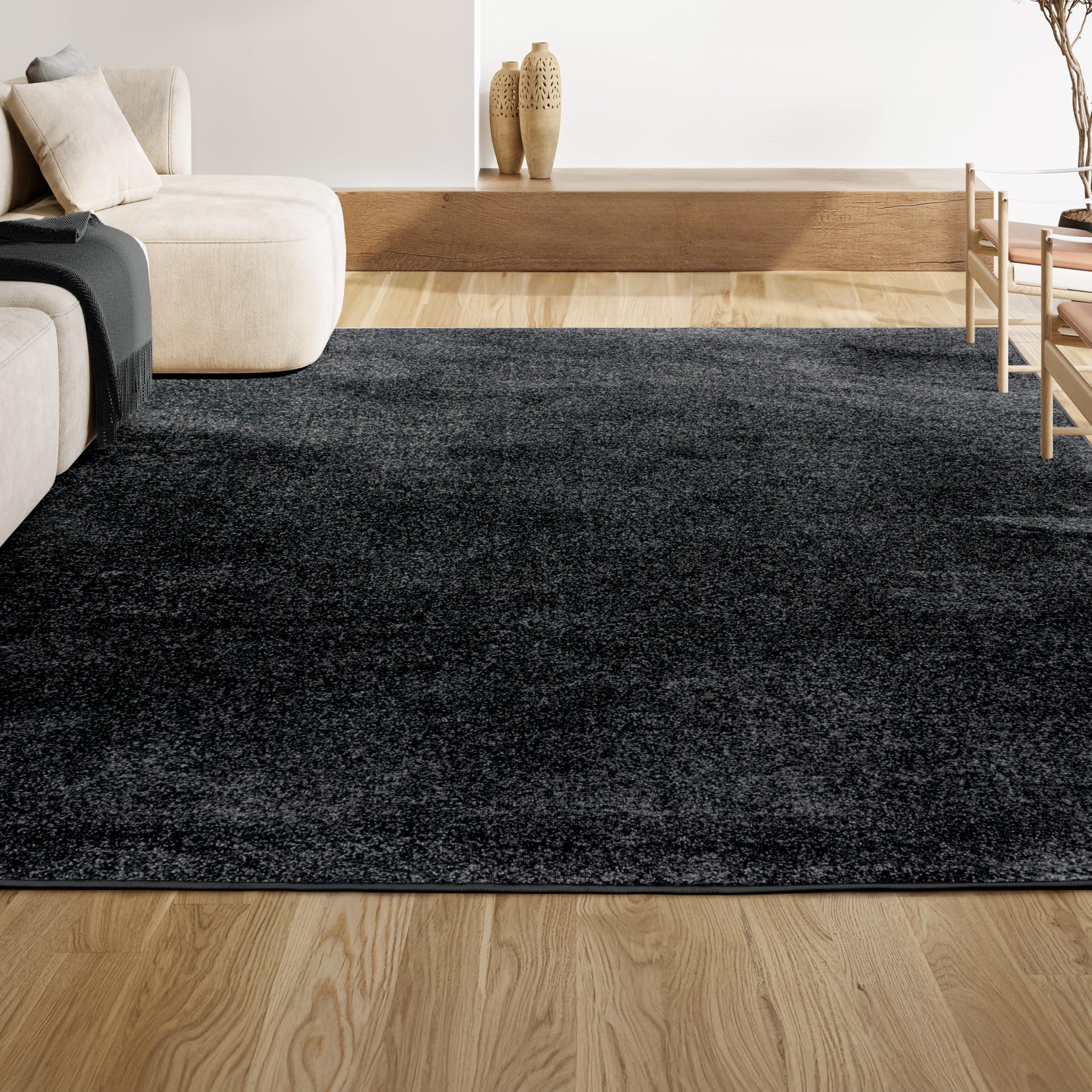 JONATHAN Y SEU100I-8 Haze Solid Low-Pile Indoor Area-Rug Casual Contemporary Solid Traditional Easy-Cleaning Bedroom Kitchen Living Room Non Shedding, 8 ft x 10 ft, Black