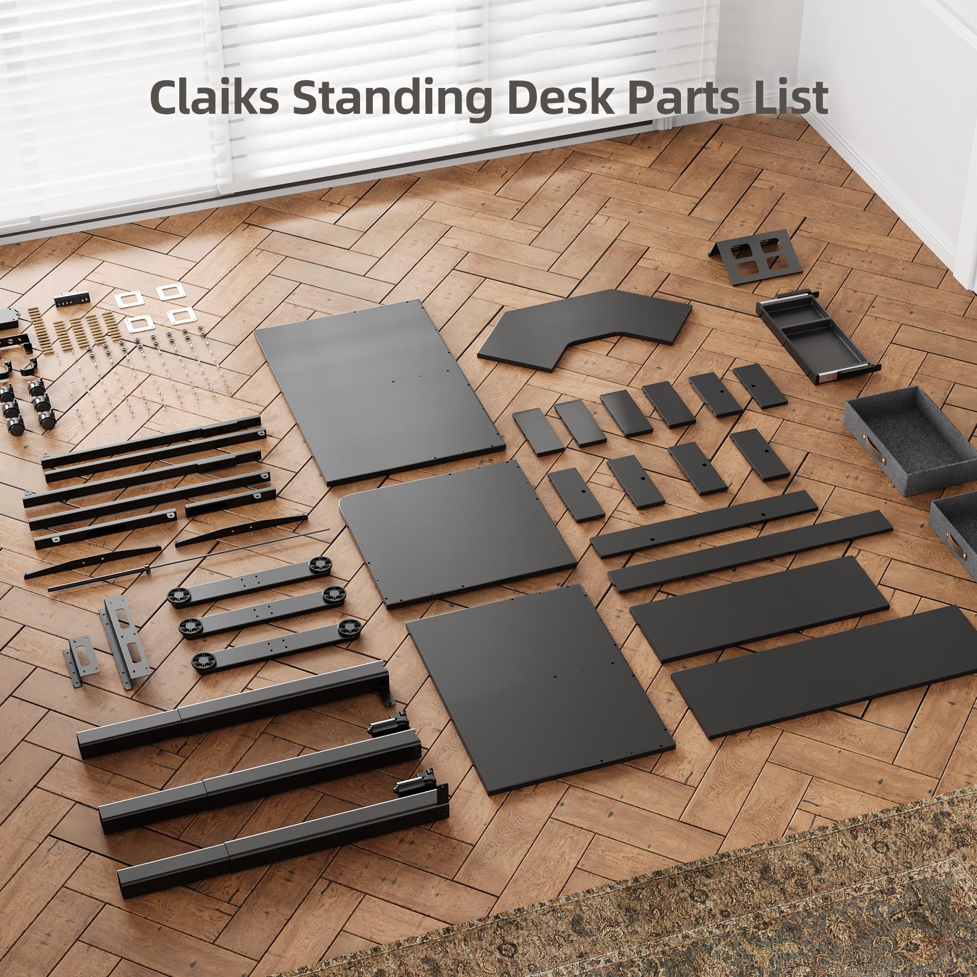 Claiks Dual Motor 63" L Shaped Standing Desk with Drawers, Electric Standing Desk Adjustable Height, Corner Stand up Desk with Splice Board, Black Frame/Black Top